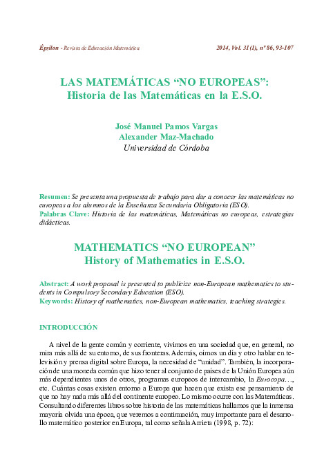 Las matemáticas “no europeas”: historia de las matemáticas en la E.S.O. - Funes