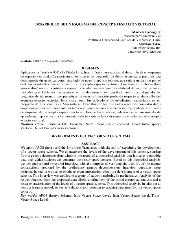 Desarrollo De Un Esquema Del Concepto Espacio Vectorial Funes