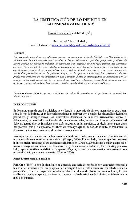 La justificación de procesos infinitos en la matemática escolar - Funes