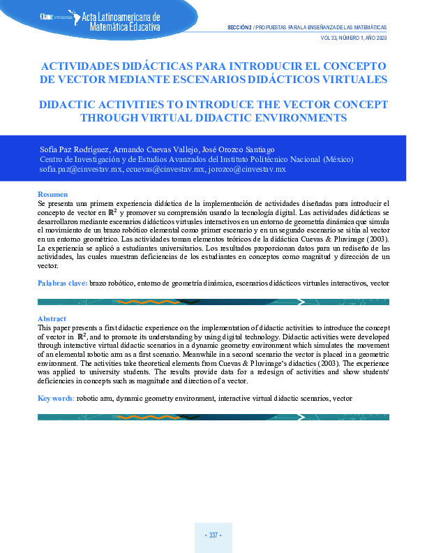 Actividades didácticas para introducir el concepto de vector mediante ...