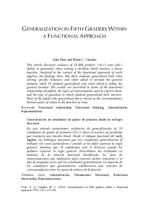 Generalization in fifth graders within a functional approach - Funes