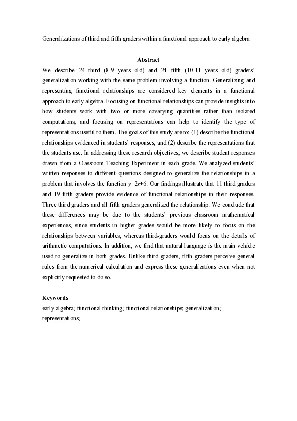 Generalizations of third and fifth graders within a functional approach ...