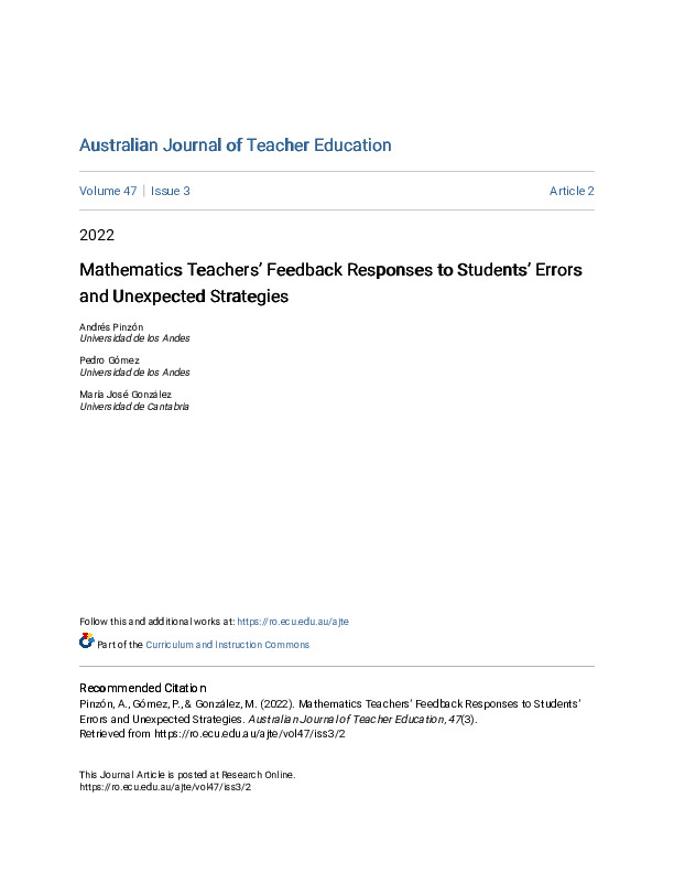 Mathematics Teachers’ Feedback Responses to Students’ Errors and ...