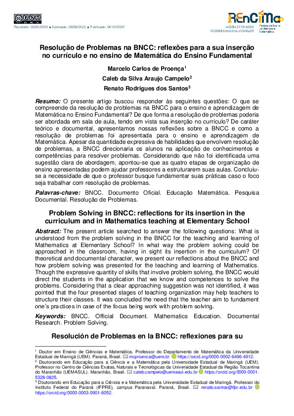 Problem solving in BNCC: reflections for its insertion in the curriculum and in mathematics ...