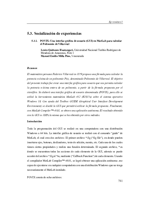 POVIX: una interfaz gráfica de usuario (GUI) en MatLab para calcular el polinomio de Villarreal ...