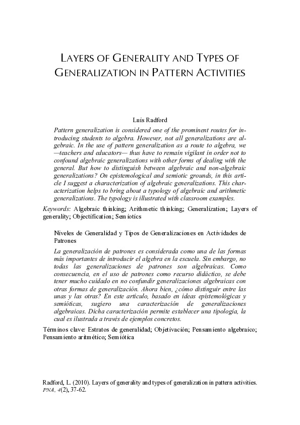 Layers of generality and types of generalization in pattern activities ...