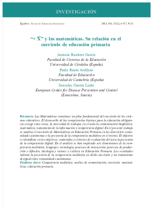 X” y las matemáticas. Su relación en el currículo de educación primaria ...