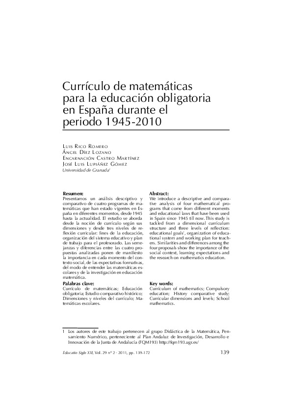 Currículo de matemáticas para la educación obligatoria en España ...
