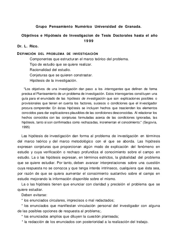 Grupo Pensamiento Numérico de la Universidad de Granada. Objetivos e ...