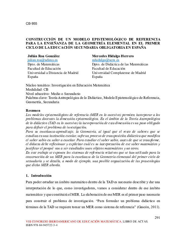 Construcción de un modelo epistemológico de referencia para la enseñanza de la geometría ...