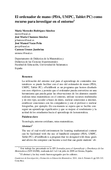 El ordenador de mano (PDA, UMPC, Tablet PC) como recurso para investigar en el entorno - Funes
