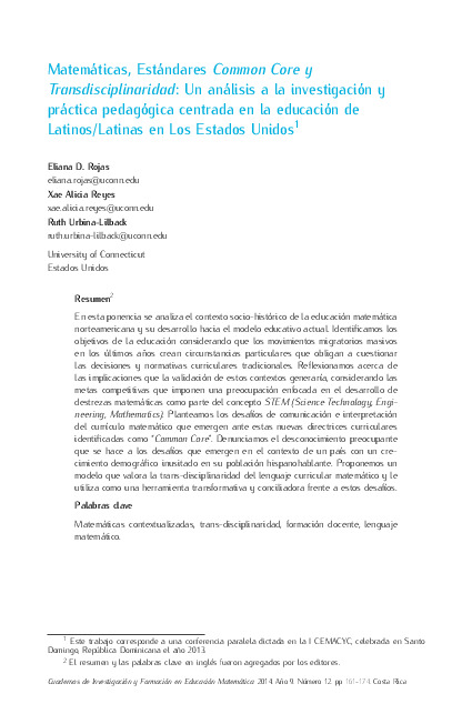 Matemáticas, estándares Common Core y Transdisciplinaridad: un análisis ...
