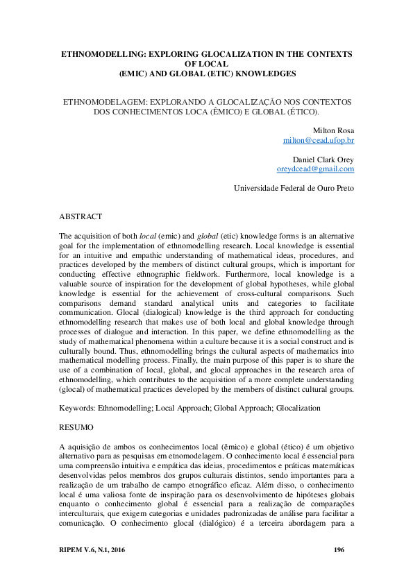 Ethnomodelling: exploring glocalization in the contexts of local (emic ...