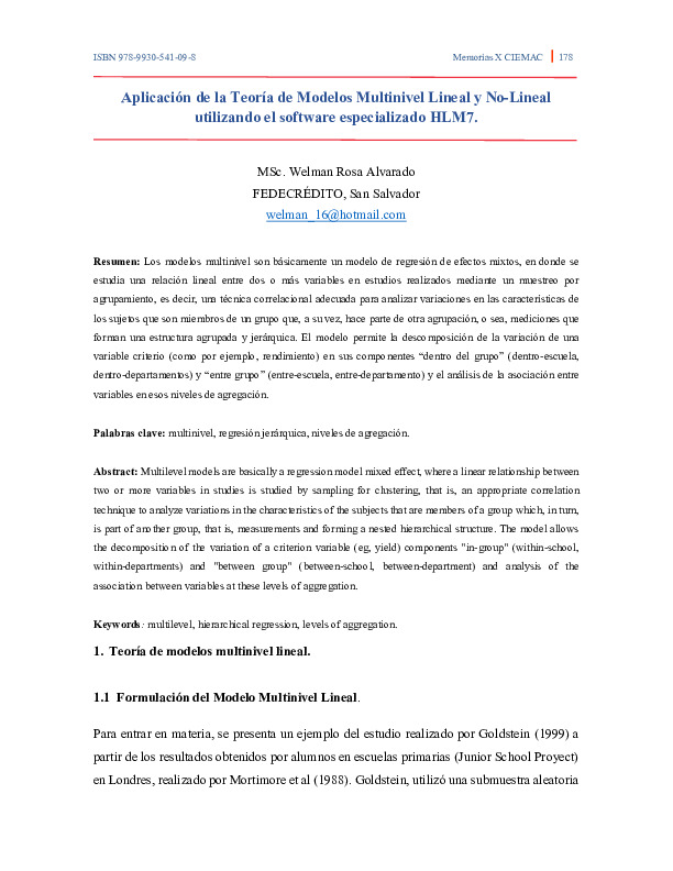Aplicación de la teoría de modelos multinivel lineal y no-lineal ...