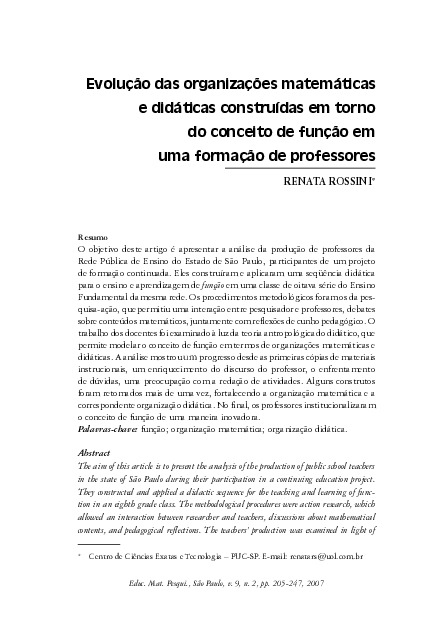 Evolução das organizações matemáticas e didáticas construídas em torno ...