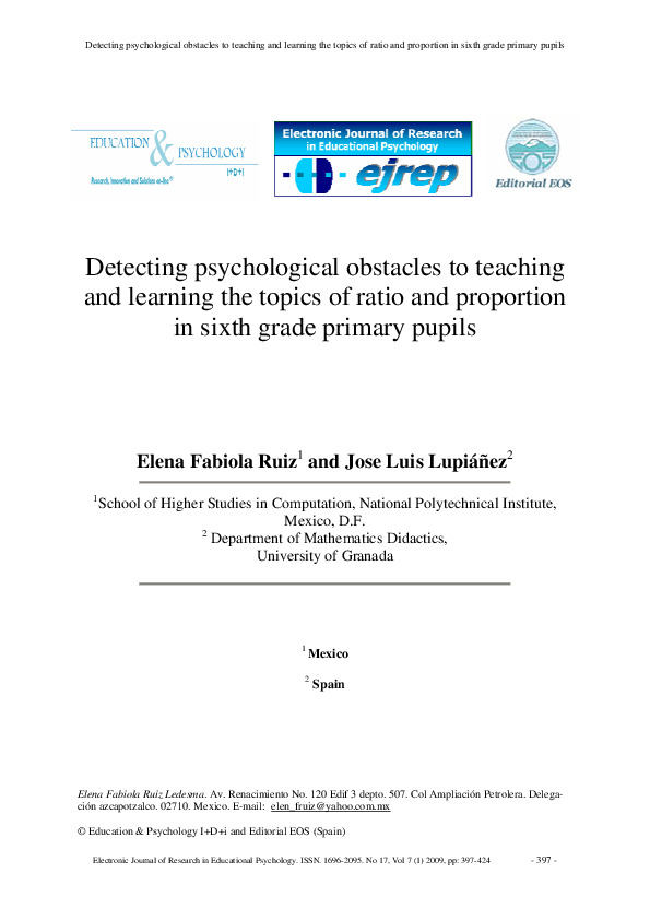Detecting psychological obstacles to teaching and learning the topics ...