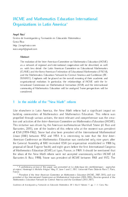 IACME and Mathematics Education International Organizations in Latin ...