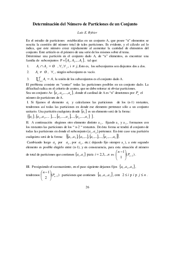 Determinación del número de particiones de un conjunto - Funes