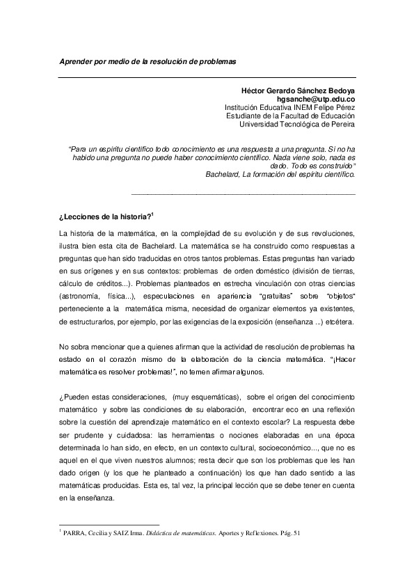 Aprender por medio de la resolución de problemas - Funes