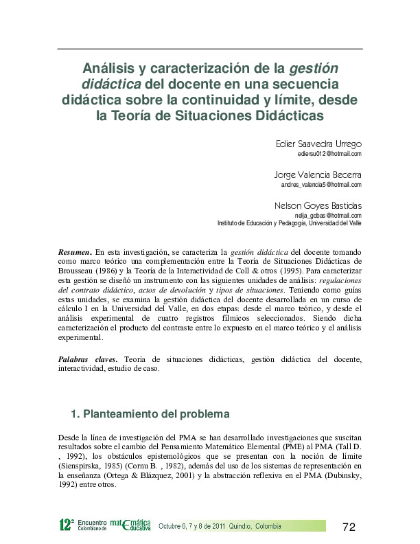 Análisis Y Caracterización De La Gestión Didáctica Del Docente En Una
