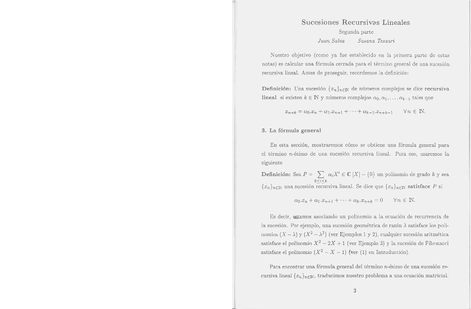 Sucesiones recursivas lineales - Funes