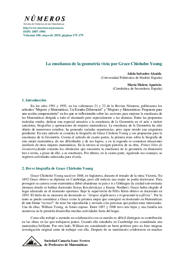 La enseñanza de la geometría vista por Grace Chisholm Young - Funes