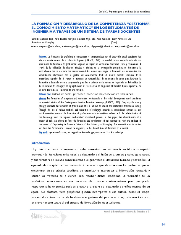 La formación y desarrollo de la competencia "gestionar el conocimiento matemático" en los ...