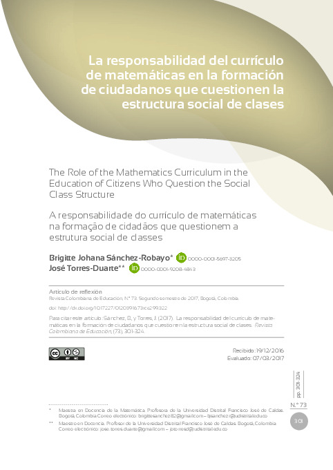 La responsabilidad del currículo de matemáticas en la formación de ciudadanos que cuestionen la ...