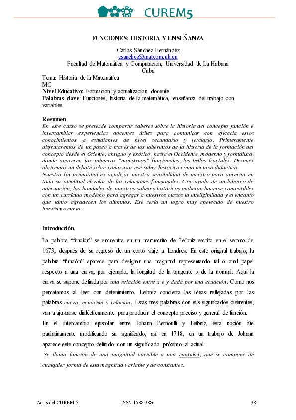 Funciones: historia y enseñanza - Funes