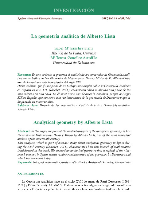 La geometría analítica de Alberto Lista - Funes