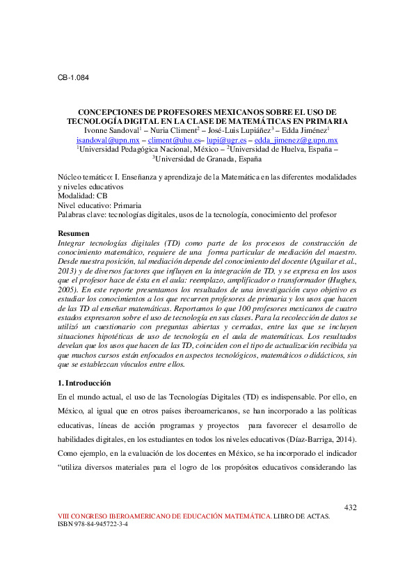Concepciones de profesores mexicanos sobre el uso de tecnología digital en la clase de ...