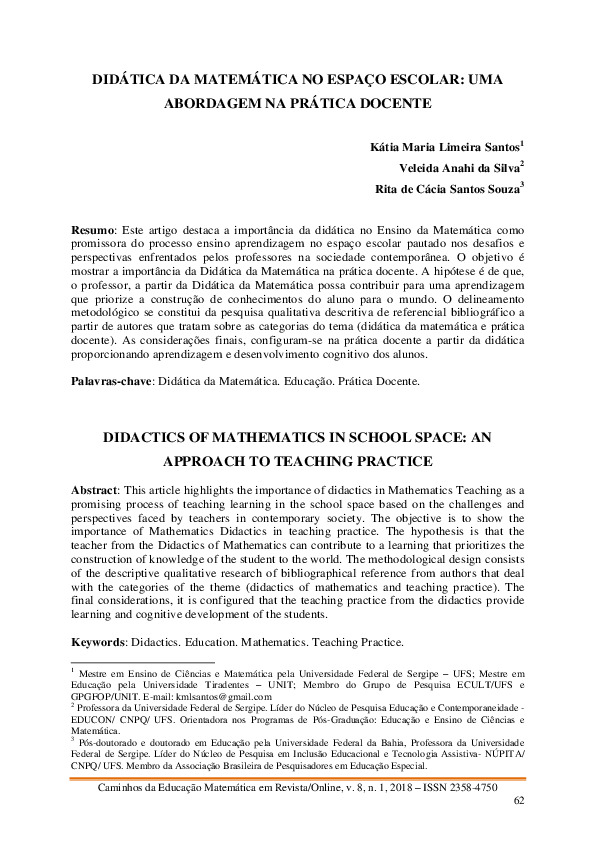 Didática da matemática no espaço escolar: uma abordagem na prática ...