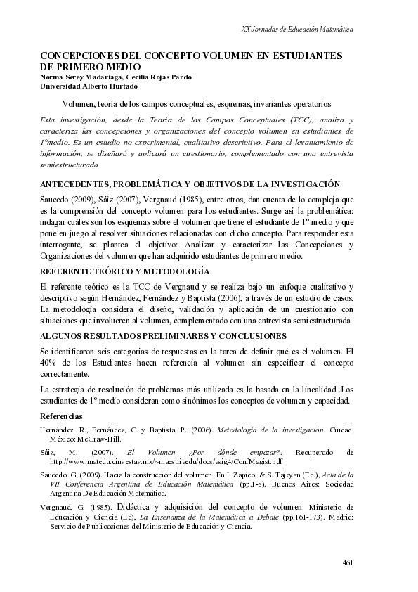 Concepciones del concepto volumen en estudiantes de primero medio - Funes