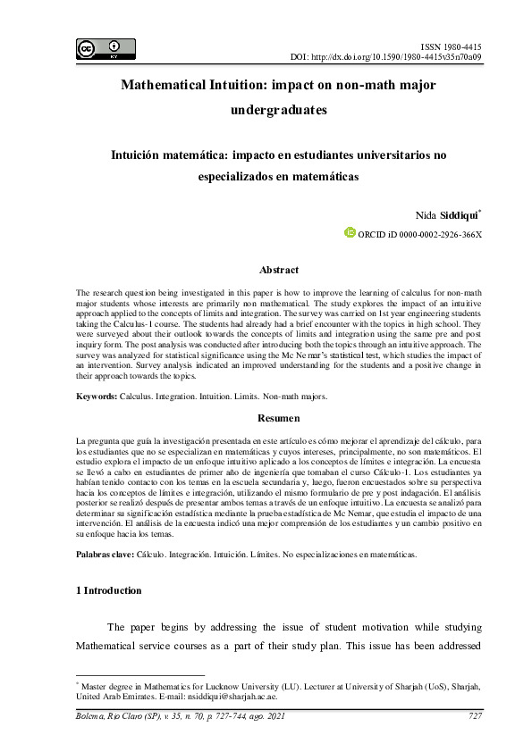 Mathematical intuition: impact on non-math major undergraduates - Funes