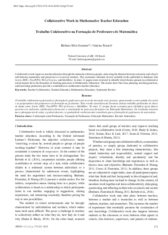 Collaborative work in mathematics teacher education - Funes