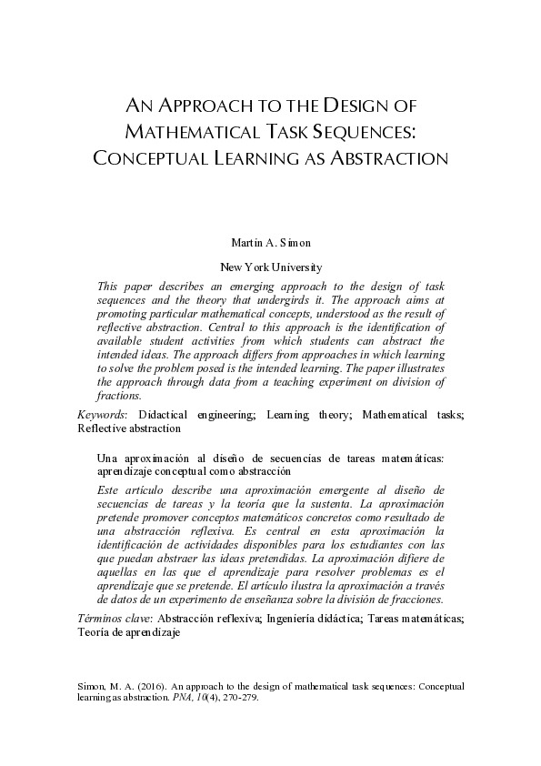 An approach to the design of mathematical task sequences: Conceptual learning as abstraction - Funes