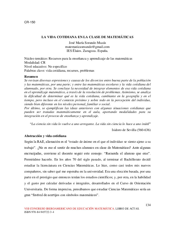 La vida cotidiana en la clase de matemáticas - Funes