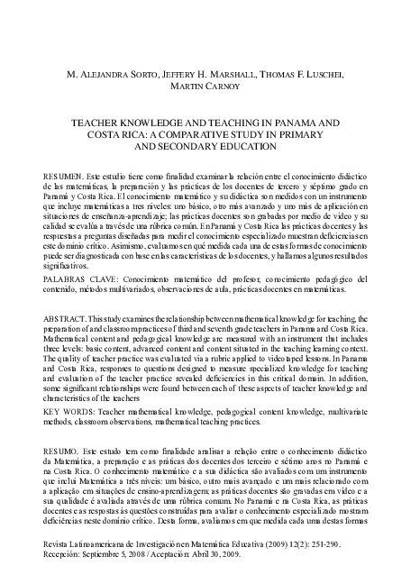 Teacher knowledge and teaching in panama and costa rica: a comparative study in primary and ...