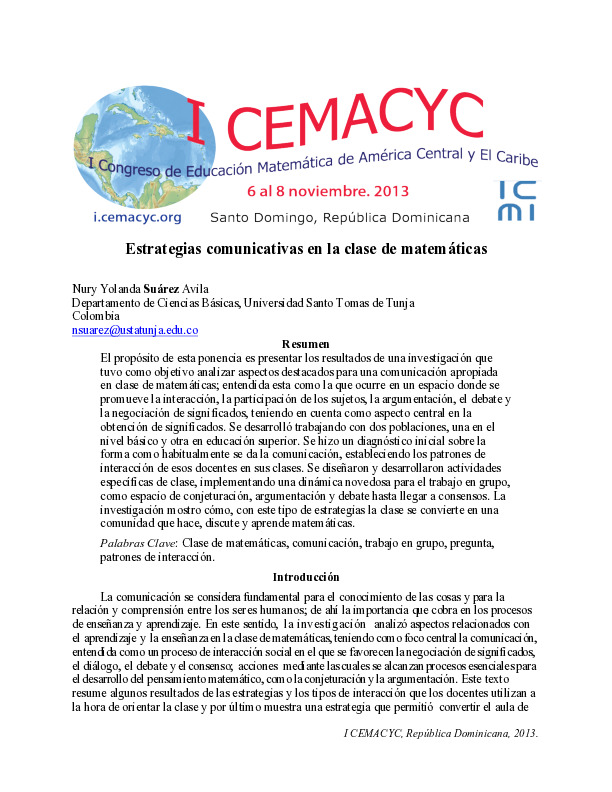 Estrategias comunicativas en la clase de matemáticas - Funes