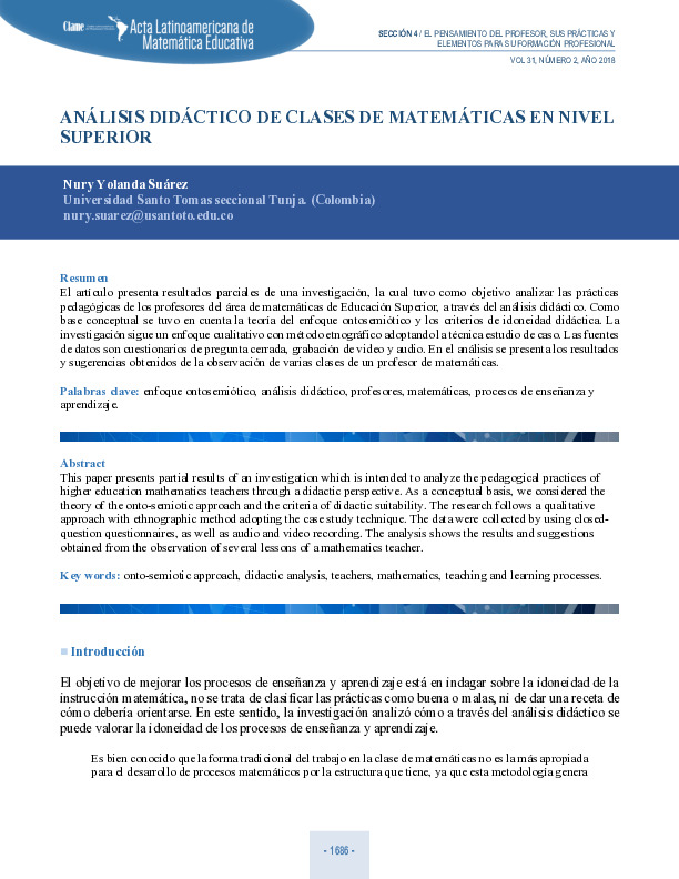 Análisis didáctico de clases de matemáticas en nivel superior - Funes