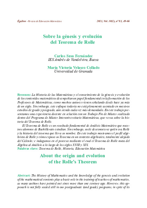 Sobre la génesis y evolución del Teorema de Rolle - Funes
