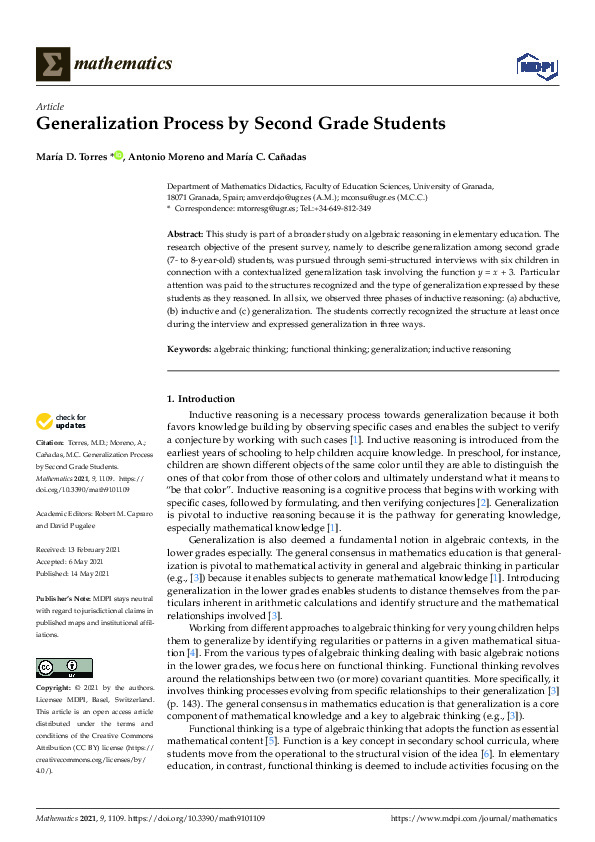 Generalization process by second grade students - Funes