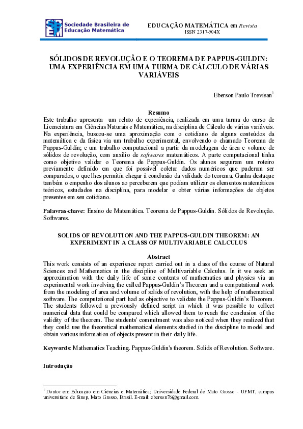 Sólidos de revolução e o teorema de Pappus-Guldin: uma experiência em ...