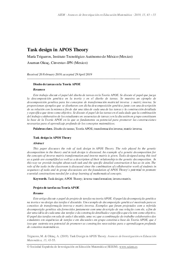 Task design in APOS Theory - Funes