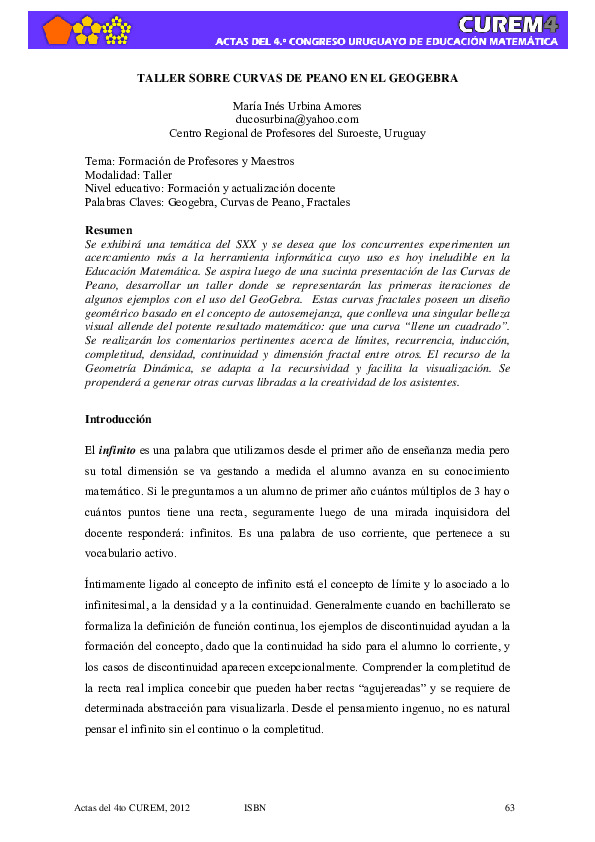 Taller sobre curvas de Peano en el GeoGebra - Funes