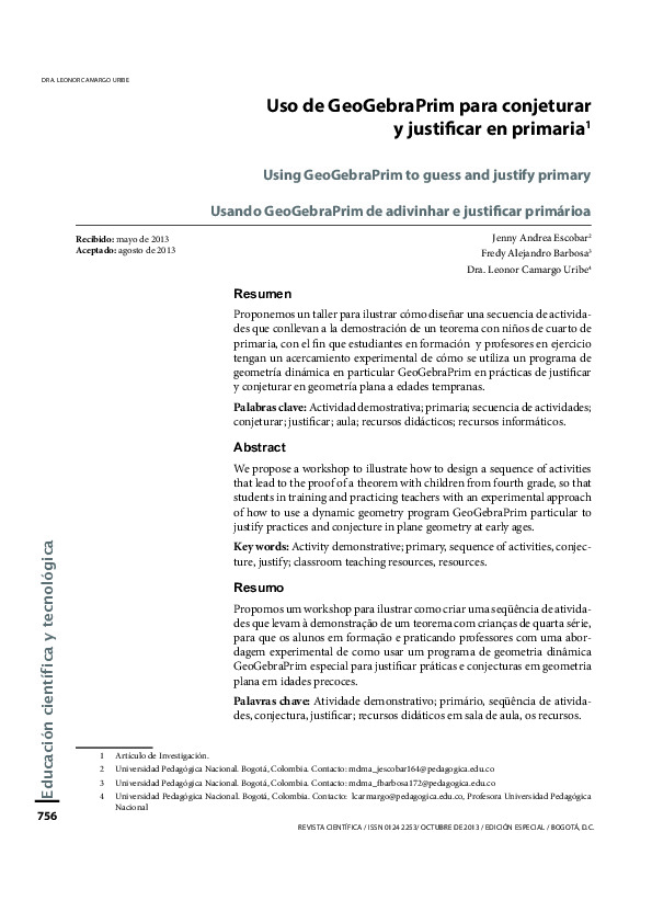Uso de GeoGebraPrim para conjeturar y justificar en primaria - Funes