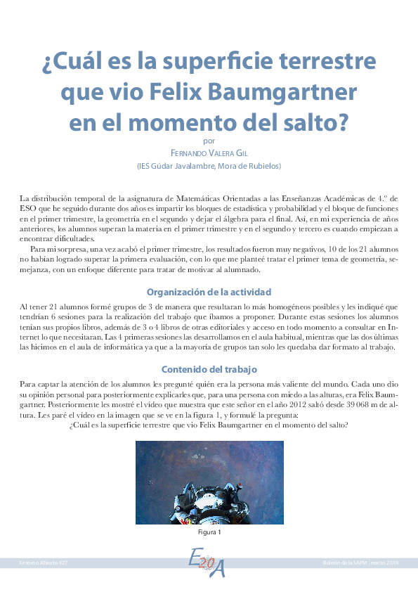 ¿Cuál es la superficie terrestre que vio Felix Baumgartner en el momento del salto? - Funes