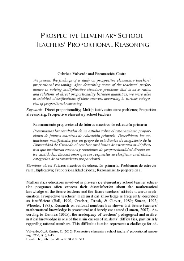 Prospective elementary school teachers´ proportional reasoning - Funes