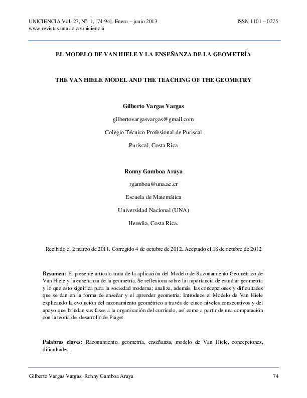 El modelo de Van Hiele y la enseñanza de la geometría - Funes