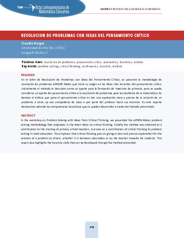 Resolución de problemas con ideas del pensamiento crítico - Funes